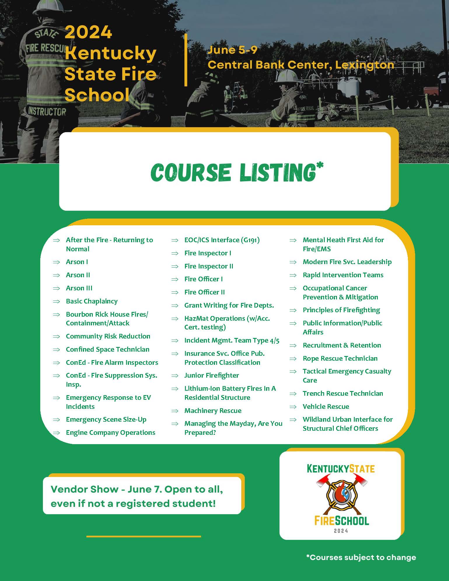 2024 State Fire School Course Listings